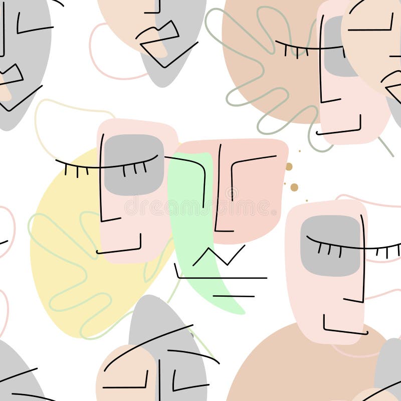 Face Line Pattern Abstract Drawing Seamless Print Stock Vector ...