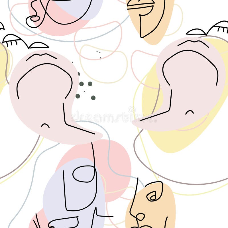 Face Line Pattern. Minimal Art One Line Drawing Stock Vector ...