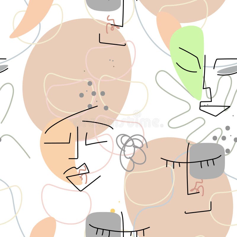Face Line Pattern Abstract Drawing Seamless Print Stock Illustration ...
