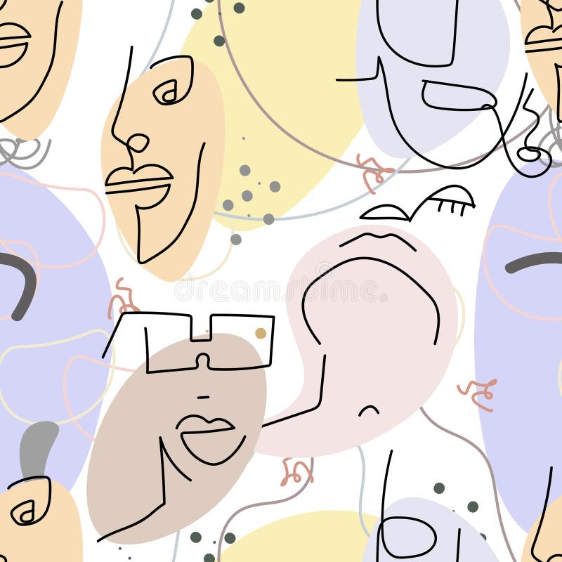 Face Line Pattern Abstract Drawing Seamless Print Stock Illustration ...