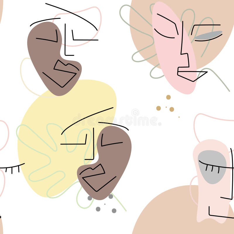 Face Line Pattern Abstract Drawing Seamless Print Stock Vector ...