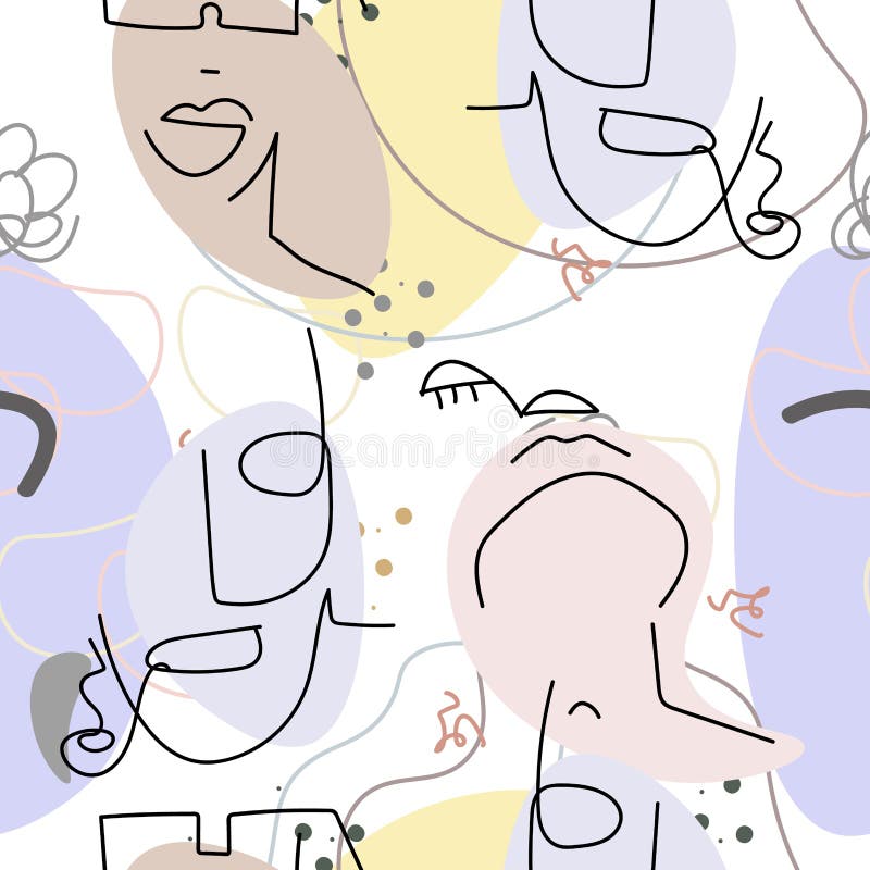 Face Line Pattern Abstract Drawing Seamless Print Stock Illustration ...