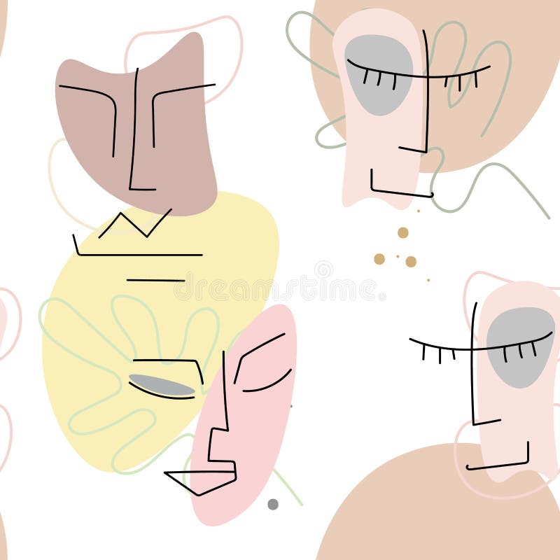 Face Line Pattern Abstract Drawing Seamless Print Stock Vector ...
