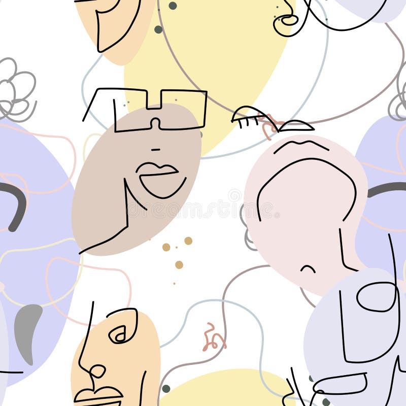 Face Line Pattern Abstract Drawing Seamless Print Stock Vector ...