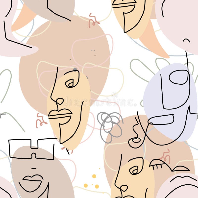 Face Line Pattern Abstract Drawing Seamless Print Stock Vector ...