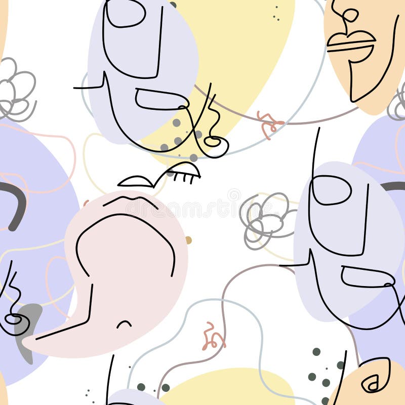 Face Line Pattern Abstract Drawing Seamless Print Stock Vector ...