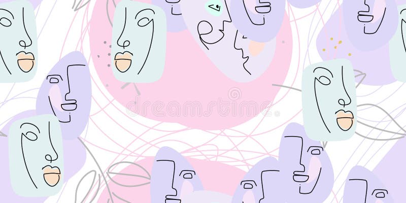 Face Line Pattern. Minimal Art One Line Drawing Stock Vector ...