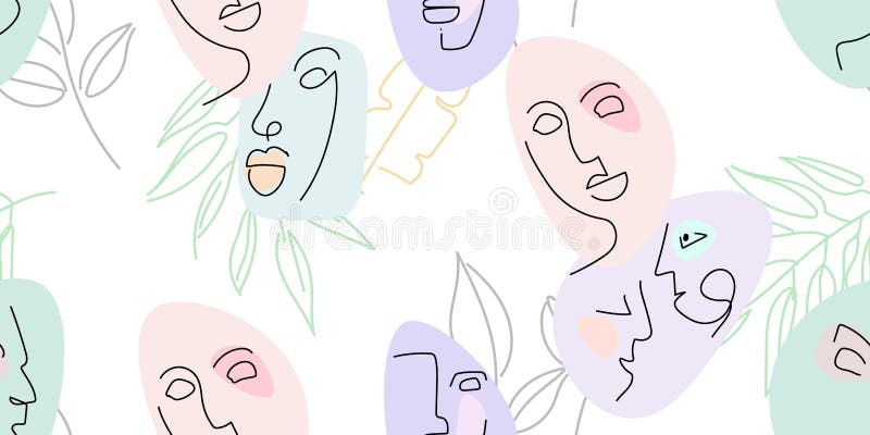 Face Line Pattern. Minimal Art One Line Drawing Stock Vector ...