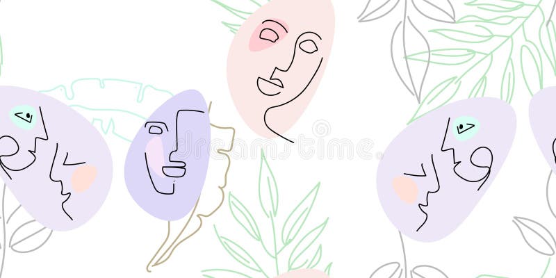 Face Line Pattern. Minimal Art One Line Drawing Stock Vector ...