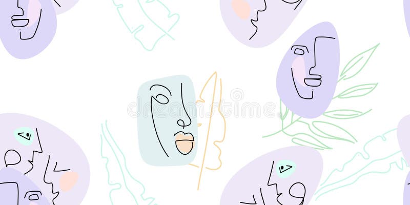 Face Line Pattern Abstract Drawing Seamless Print Stock Vector ...