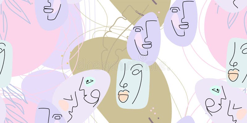 Face Line Pattern. Minimal Art One Line Drawing Stock Vector ...