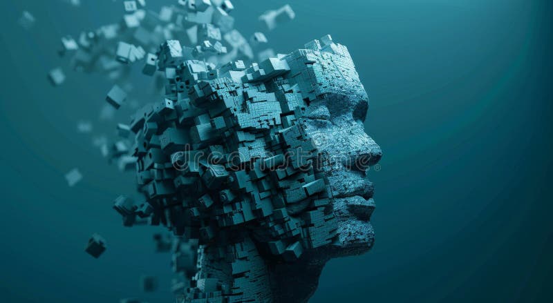 A Face Made of Blocks is Shown in a Blue Background by AI Generated ...