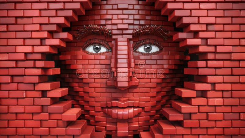 A Face Made of Red Bricks with a Mouth and Eyes, AI Stock Photo - Image ...
