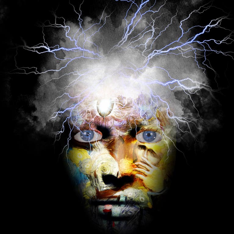 Face of Madness stock illustration. Illustration of lightning - 115450147