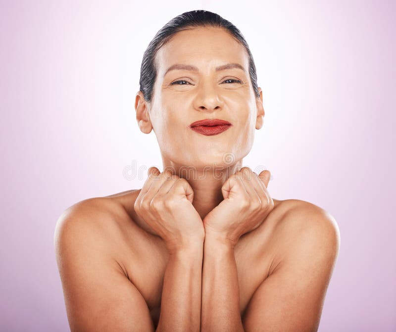 Face Makeup Brush And Woman With Smile Beauty And Skin With Glow And