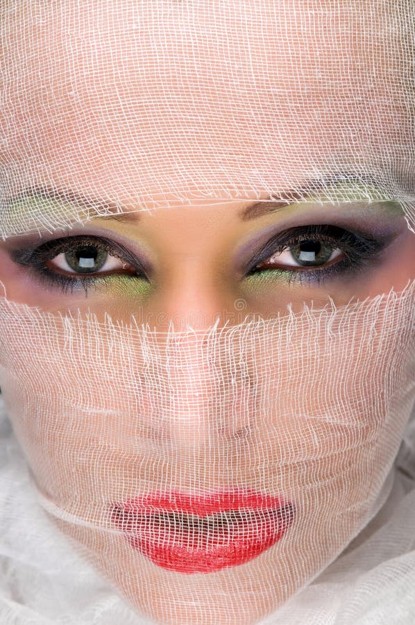 Face Makeup Veiled with Gauze Stock Photo - Image of mouth, portrait ...