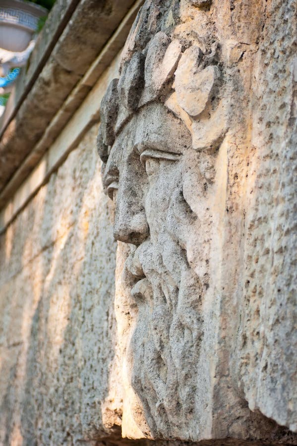 Face of a Man with Beard Carved in Stone Stock Image - Image of detail ...