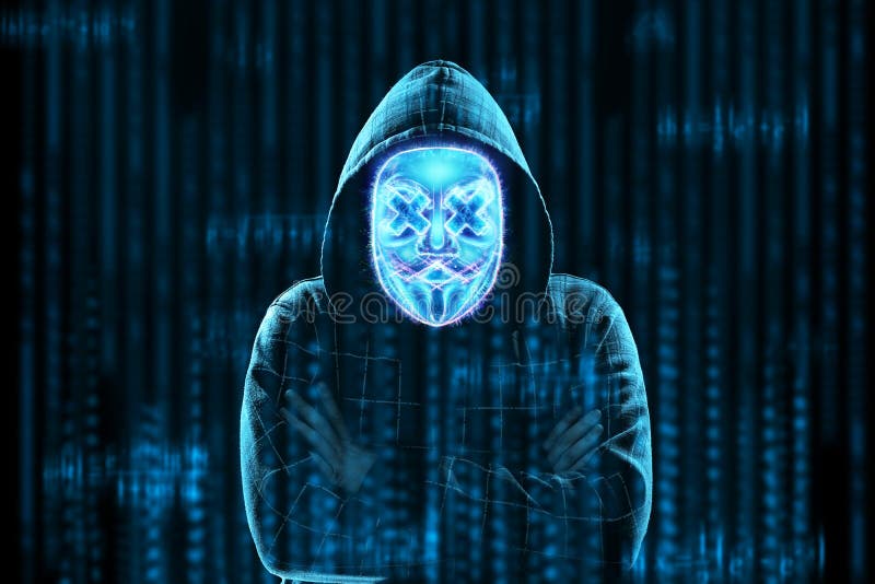 The Face of a Man in a Capichon is Hidden Behind a Digital Hologram ... The Face of a Man in a Capichon is Hidden Behind a Digital Hologram ...