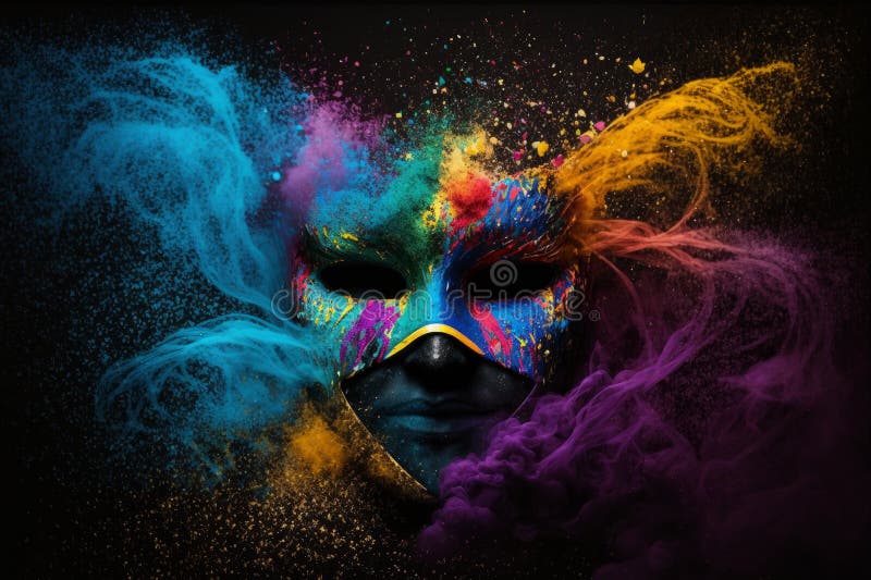 The Face of Man with Colorful Powder on His Face. Generative AI Stock ...