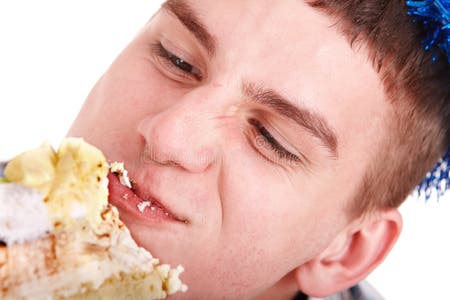 Face of man eating cake. stock image. Image of celebrate - 13831545