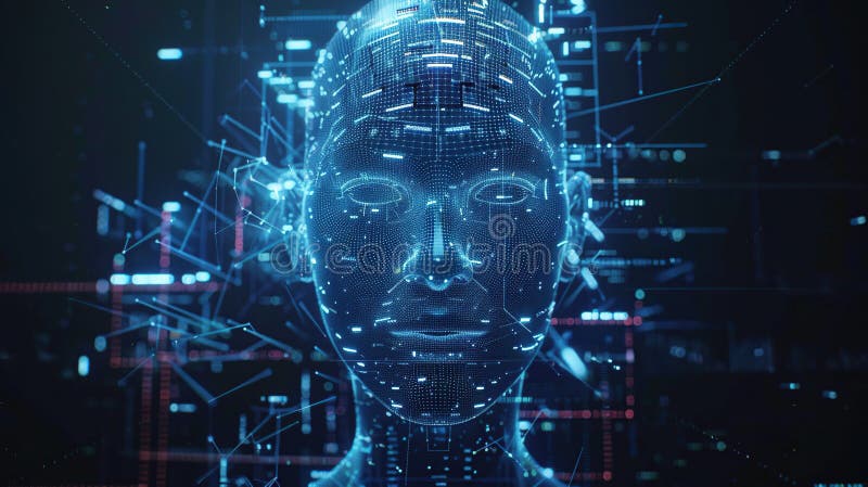 The Face of a Man of the Future. Artificial Intelligence Concept ...