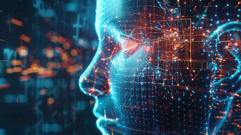 The Face of a Man of the Future. Artificial Intelligence Concept ...