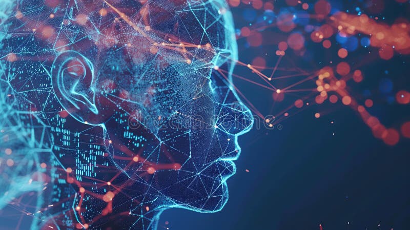 The Face of a Man of the Future. Artificial Intelligence Concept ...