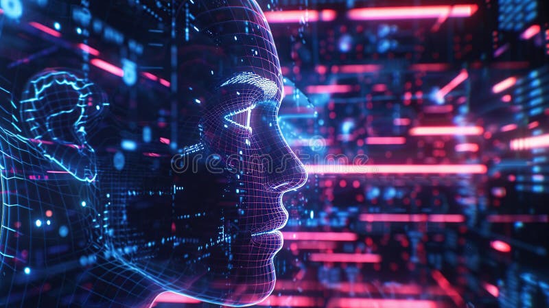 The Face of a Man of the Future. Artificial Intelligence Concept ...