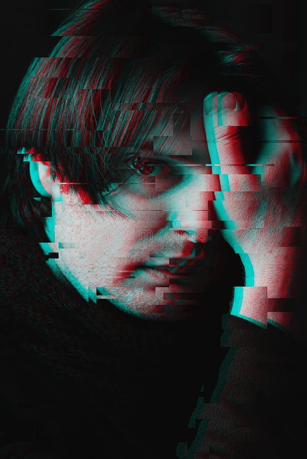 Face of Man with Glitch Effect of Virtual Reality Stock Image - Image ...