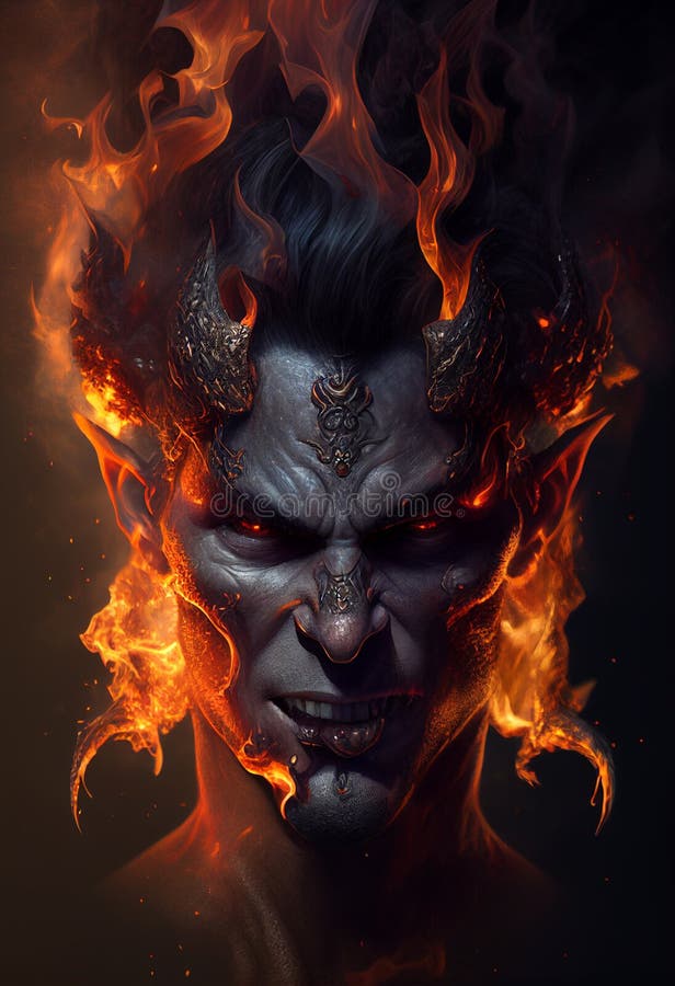 The Face of a Man from Hell on Fire. AI Genarated Stock Illustration ...