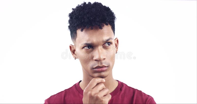 Man, Glasses and Thinking Face in Studio, Planning Future Ideas or ...