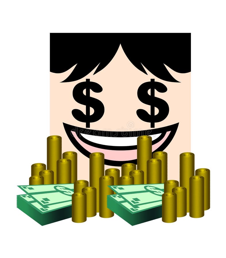 Face with many money stock vector. Illustration of happy - 87822426