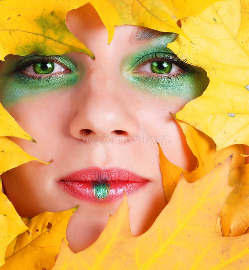 Girl with Colourful Autumn Leaves Hairstyle Stock Image - Image of ...