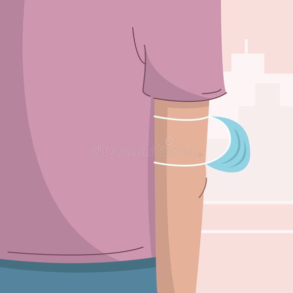 Young Man with Protective Face Mask on His Arm. Stock Vector ...