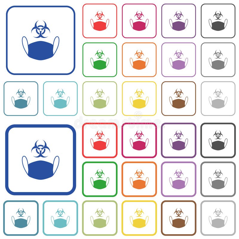 Face Mask and Biohazard Symbol Outlined Flat Color Icons Stock Vector ...
