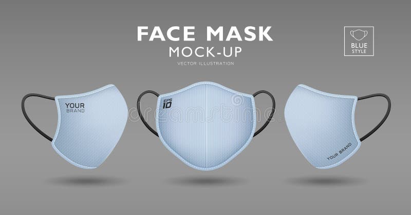Face Mask with Blue Color Fabric Mockup, Front and Side, Realistic ...