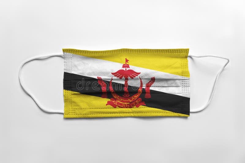 Face Mask with Brunei Flag Printed, on White Background, Isolated Stock ...