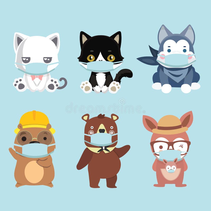 Face Mask Cartoon Animal Illustration Stock Vector - Illustration of ...