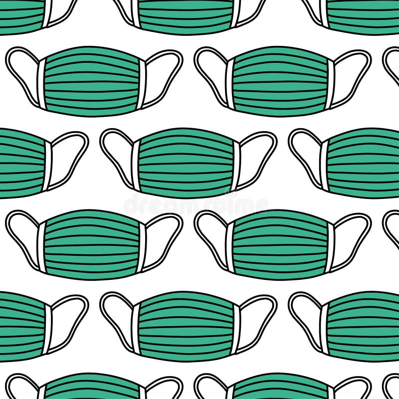 Face Mask Doodle Seamless Pattern, Vector Color Line Illustration Stock ...