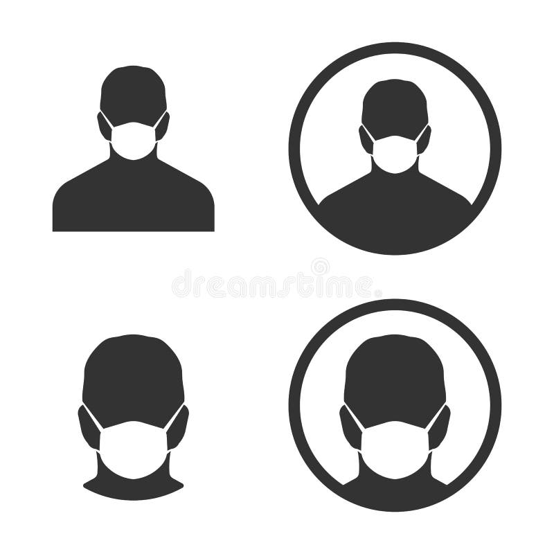 Face Mask Icon Set, Man Face with Flu Mask for Virus Protection Stock ...