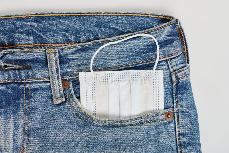 Face Mask in Jeans Pants Pocket Stock Image - Image of cloth, protect ...
