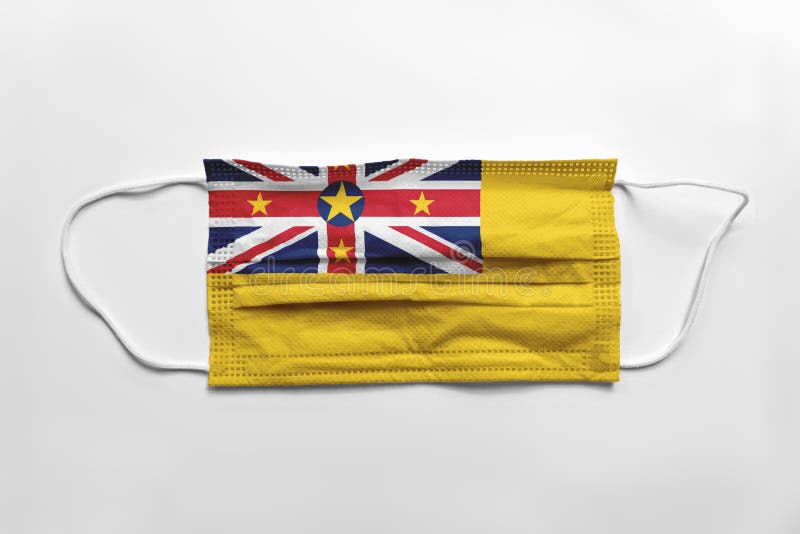 Face Mask with Niue Flag Printed, on White Background, Isolated Stock ...