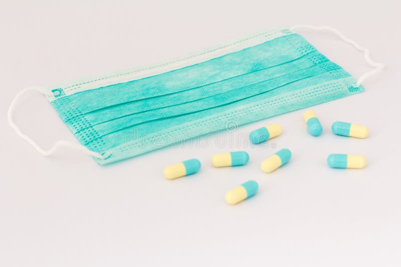Face Mask and Pills on White Background Stock Image - Image of drug ...