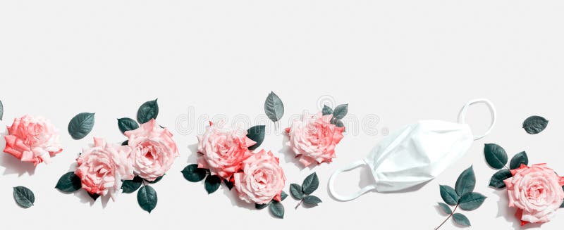 Face Mask with Pink Roses Overhead View Stock Photo - Image of happy ...