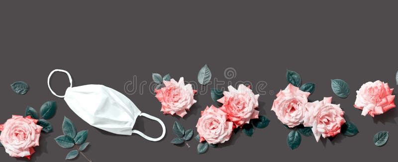 Face Mask with Pink Roses Overhead View Stock Image - Image of roses ...