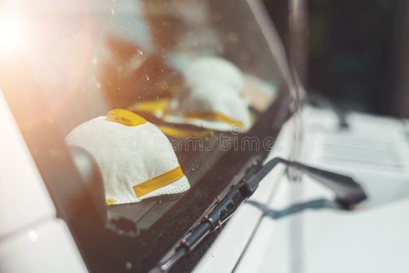 Face Mask daily Routine Concept: Surgical Mask in a Car Behind the ...