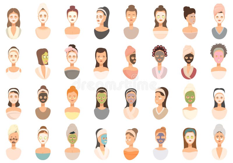 Face Mask Spa Icons Set Cartoon Vector. Facial Sheet Stock Vector ...