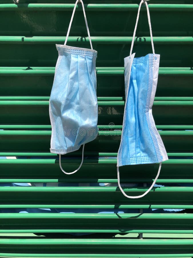 Face Masks Hanging while Covid 19 Lockdown Stock Photo - Image of ...