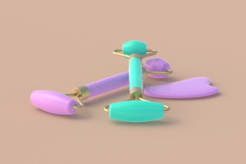 Face Massage Rollers and Gua Sha Stone Stock Illustration ...