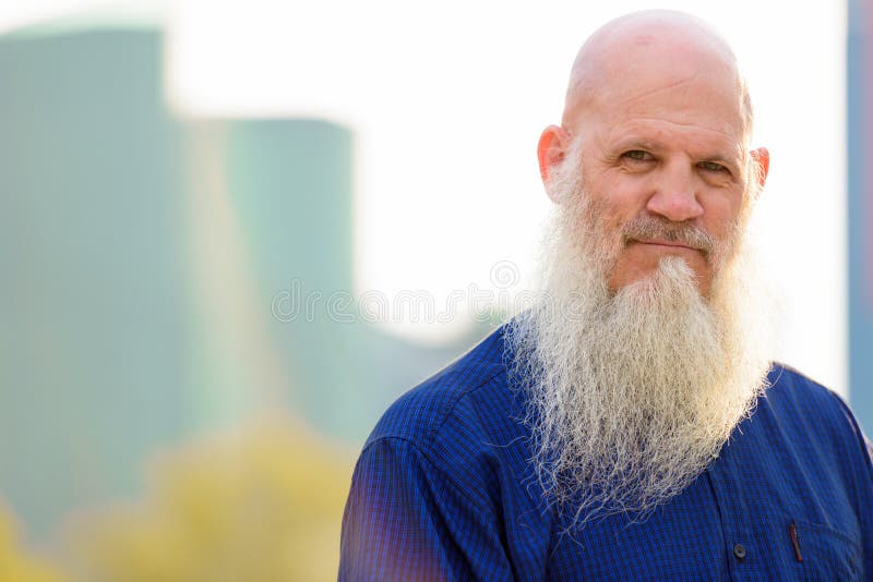 Face of Mature Handsome Bald Man with Long Beard Outdoors Stock Image ...